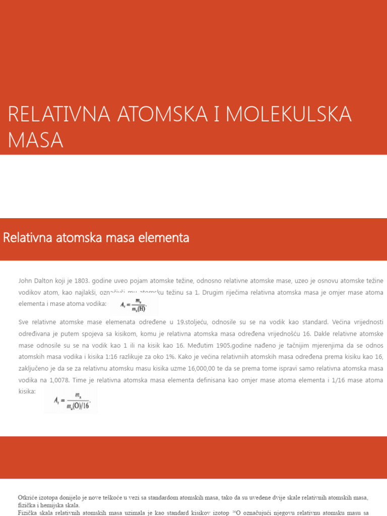 RELATIVNA ATOMSKA I MOLEKULSKA MASA, Cetvrto Predavanje | PDF