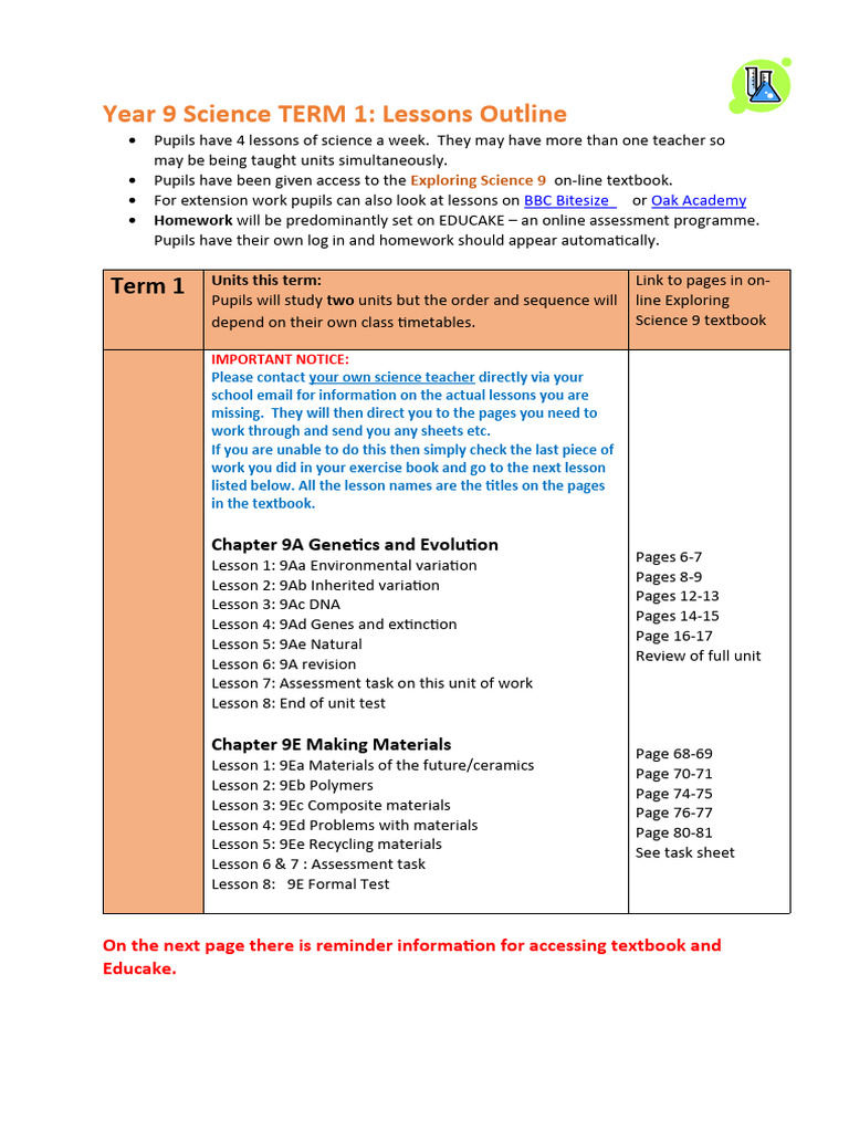 Year 9 Science Term 1 | PDF | Login | Password