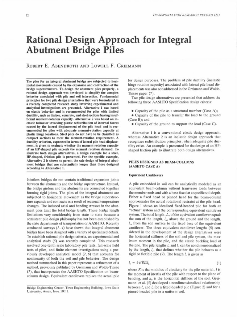 Rational Design Approach For Integral Abutment Bridge Piles | PDF | Deep Foundation | Buckling