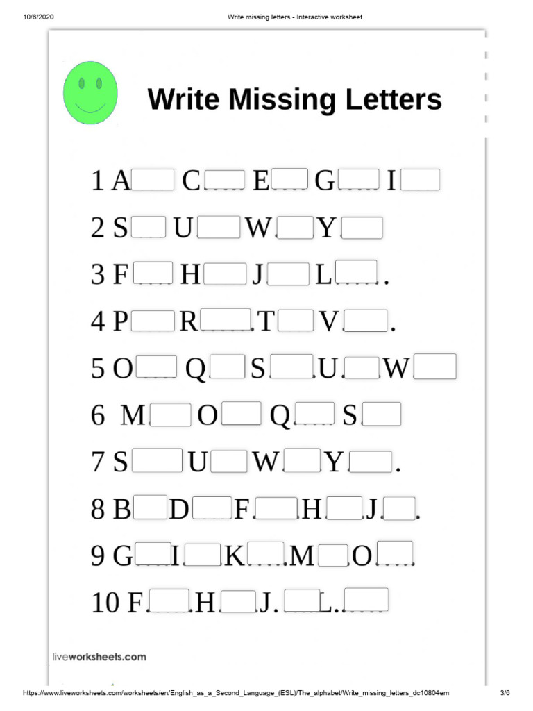 Write Missing Letters - Interactive Worksheet | PDF