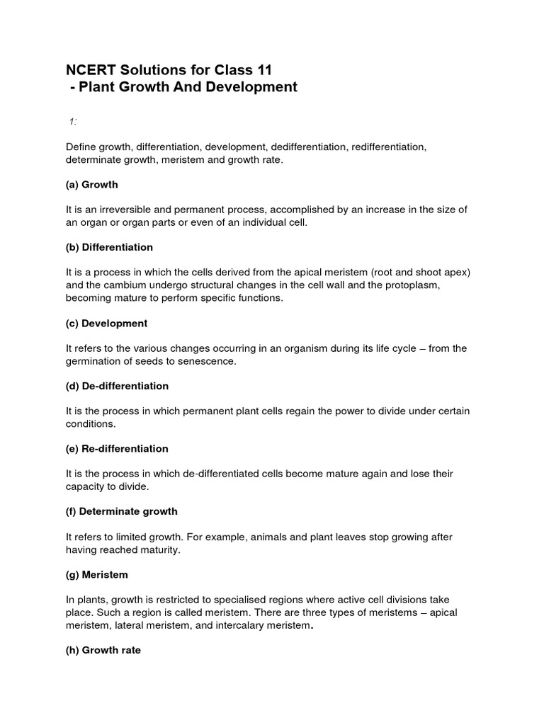 Plant Growth and Development (Ncert Solution) | PDF | Plant Hormone | Auxin