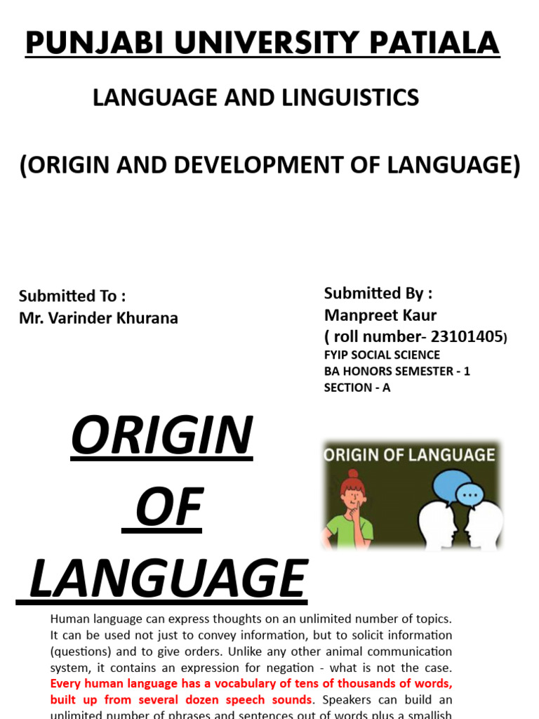 Manpreet Kaur (23101405) | PDF | Origin Of Language | Language Acquisition