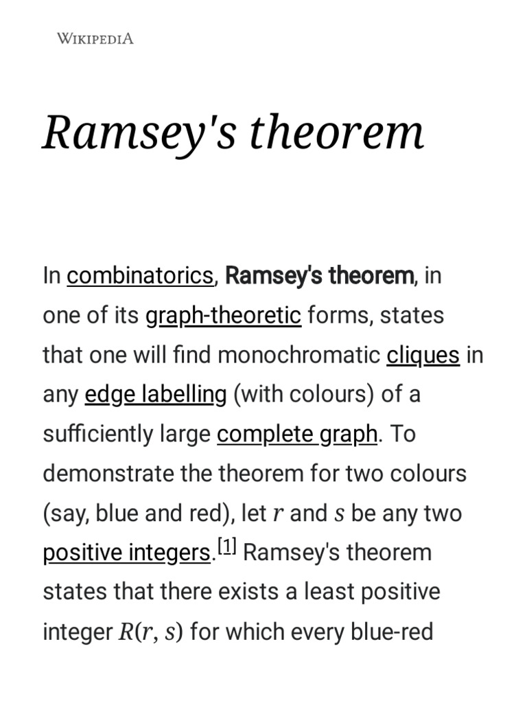 Ramsey's Theorem in Combinatorics | PDF | Mathematical Analysis | Graph ...