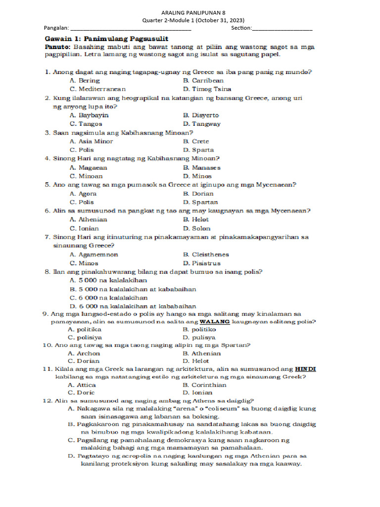 Q2 M1 - AP8 Activity Sheet | PDF