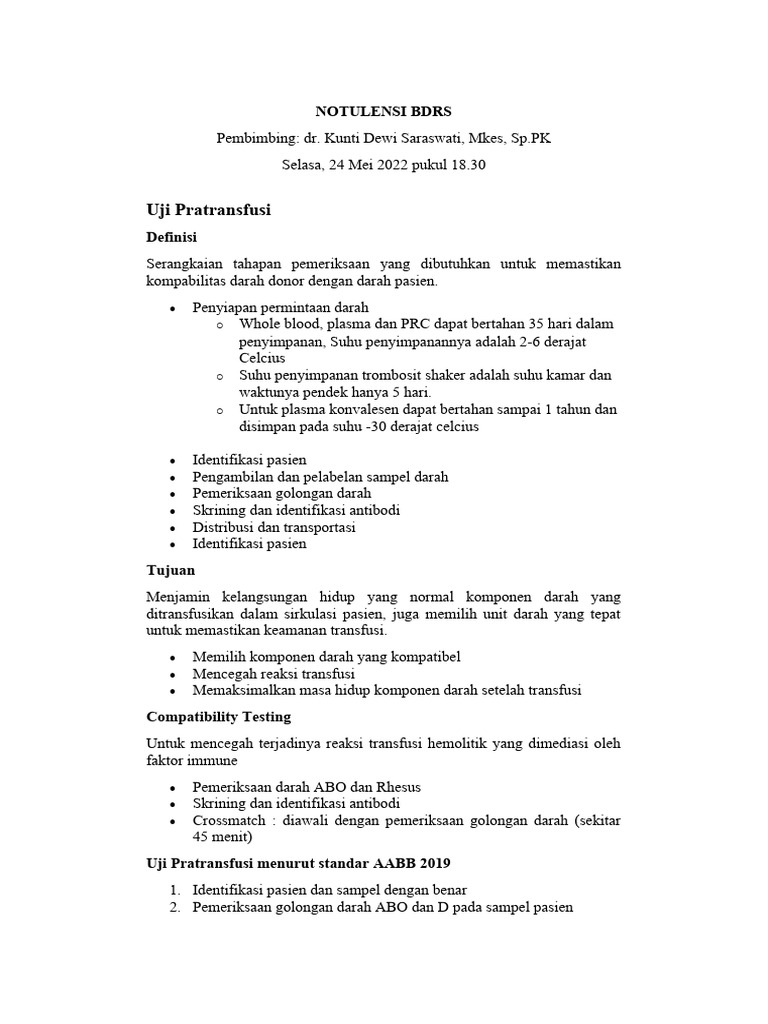 NOTULENSI BDRS Dr. Kunti Dewi Saraswati, Mkes, SP - PK | PDF ...