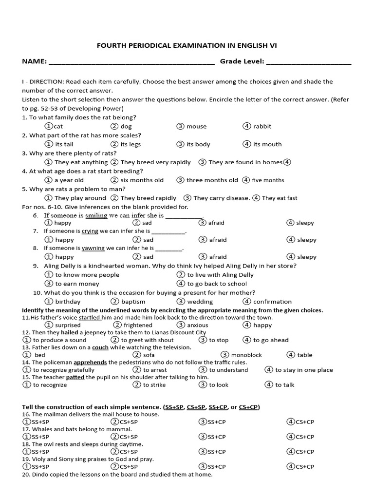Fourth Periodical Test in English VI | PDF