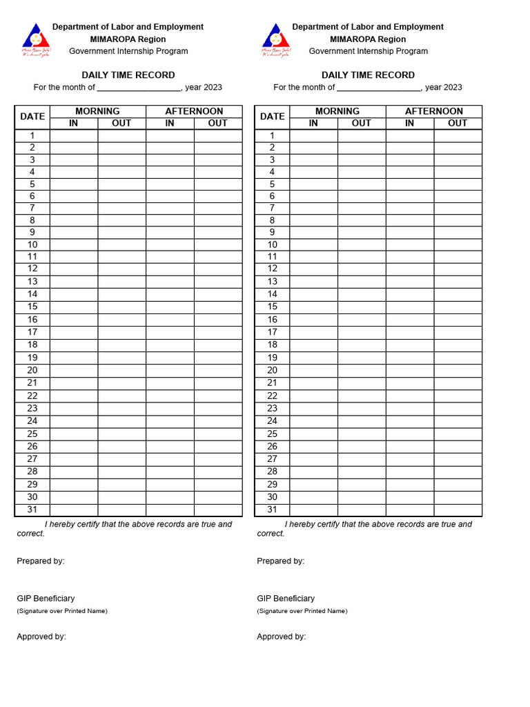 Daily Time Record - XLSX - Sheet1 | PDF