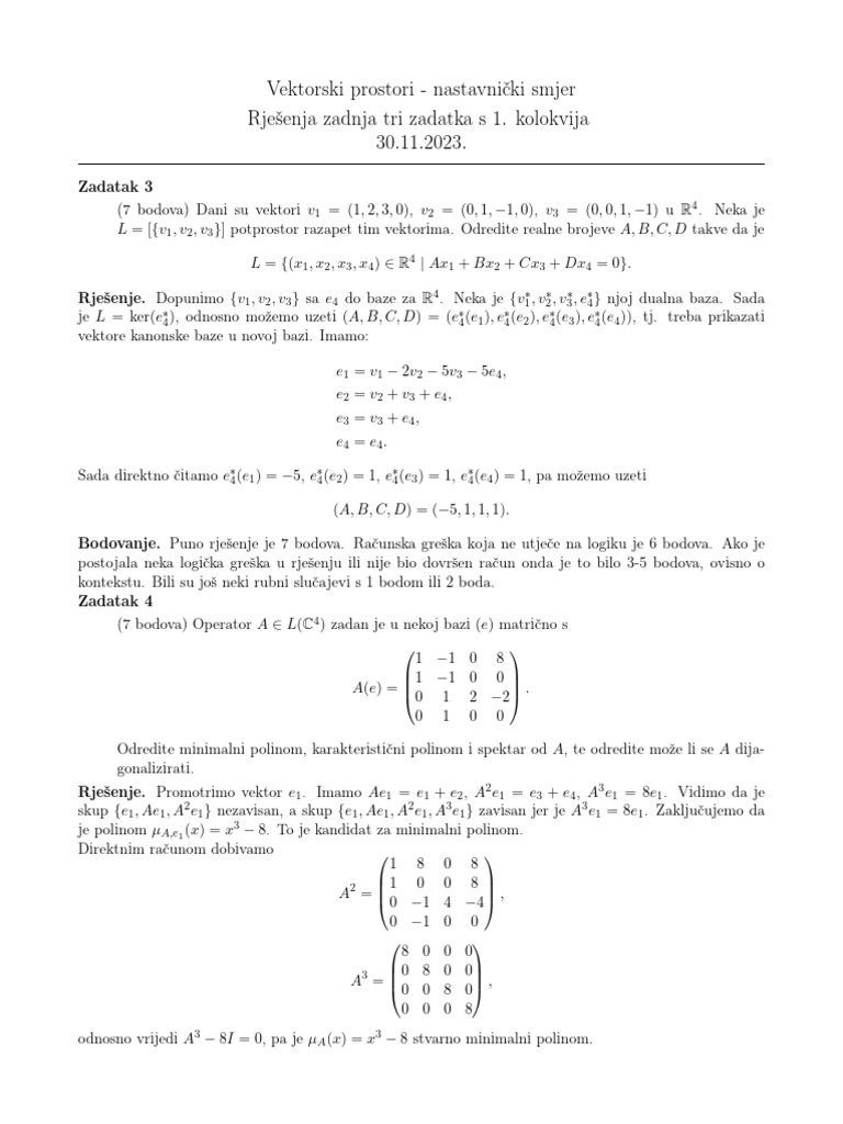 Vektorski Prostori Kolokvij | PDF