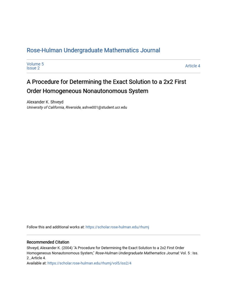 A Procedure For Determining The Exact Solution To A 2x2 First Ord | PDF ...