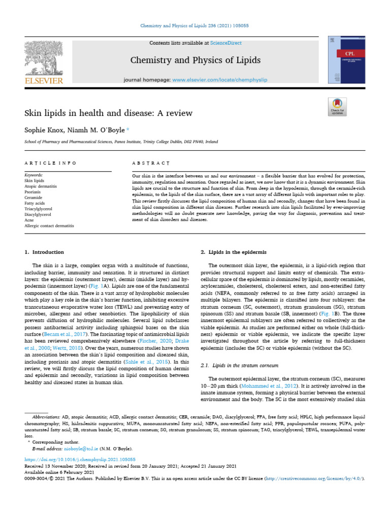 Skin Lipids in Health and Disease: A Review | PDF | Fatty Acid | Lipid Skin Lipids in Health and Disease: A Review | PDF | Fatty Acid | Lipid