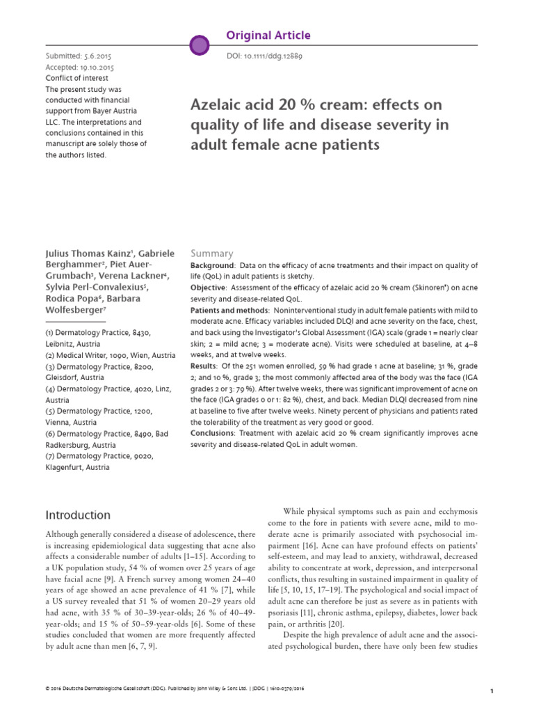 Efek Samping: Azelaic Acid 20 % Cream: Effects On Quality of Life and ...
