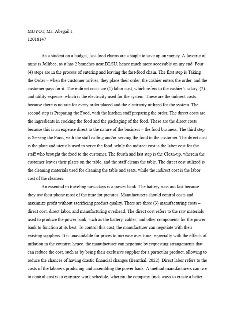 ACTBFAR K34 - Reflection Paper | PDF | Cost | Economic Growth