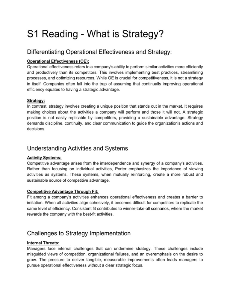 S1 Reading - What Is Strategy?: Differentiating Operational ...