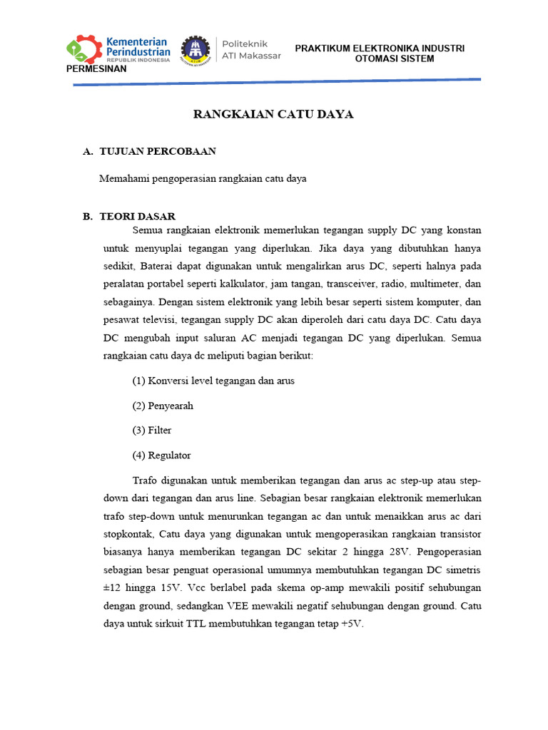 Catu Daya - Elektronika Industri | PDF | Teknologi & Rekayasa