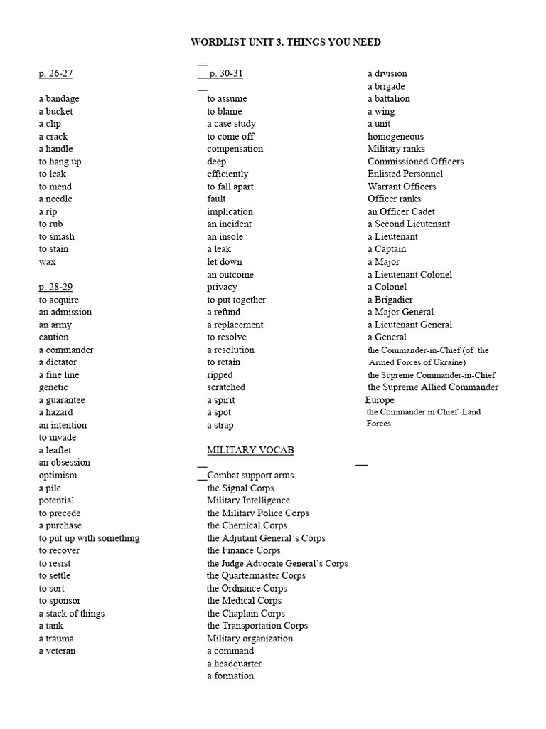Wordlist Unit 3 Upper-Intermediate | PDF | Corps | Commander