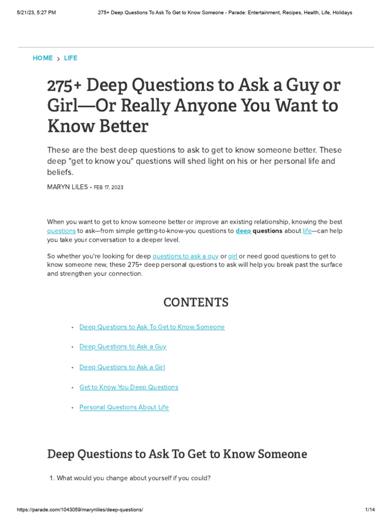 275+ Deep Questions To Ask To Get To Know Someone - Parade ...