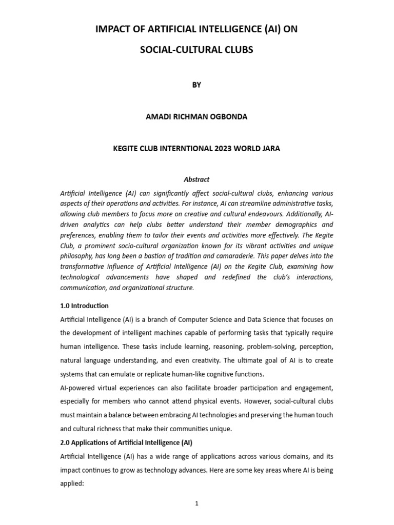 Impacts of AI On Kegite Club International | PDF | Machine Learning ...