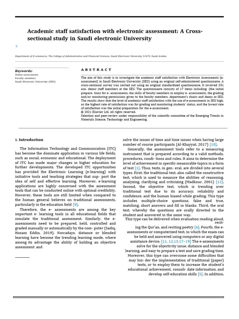 Academic Staff Satisfaction With Electronic Assessment A Cross ... Academic Staff Satisfaction With Electronic Assessment A Cross ...