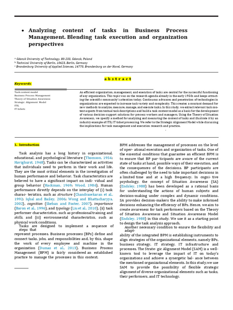Analyzing Content of Tasks in Business Process Management. | Download ...