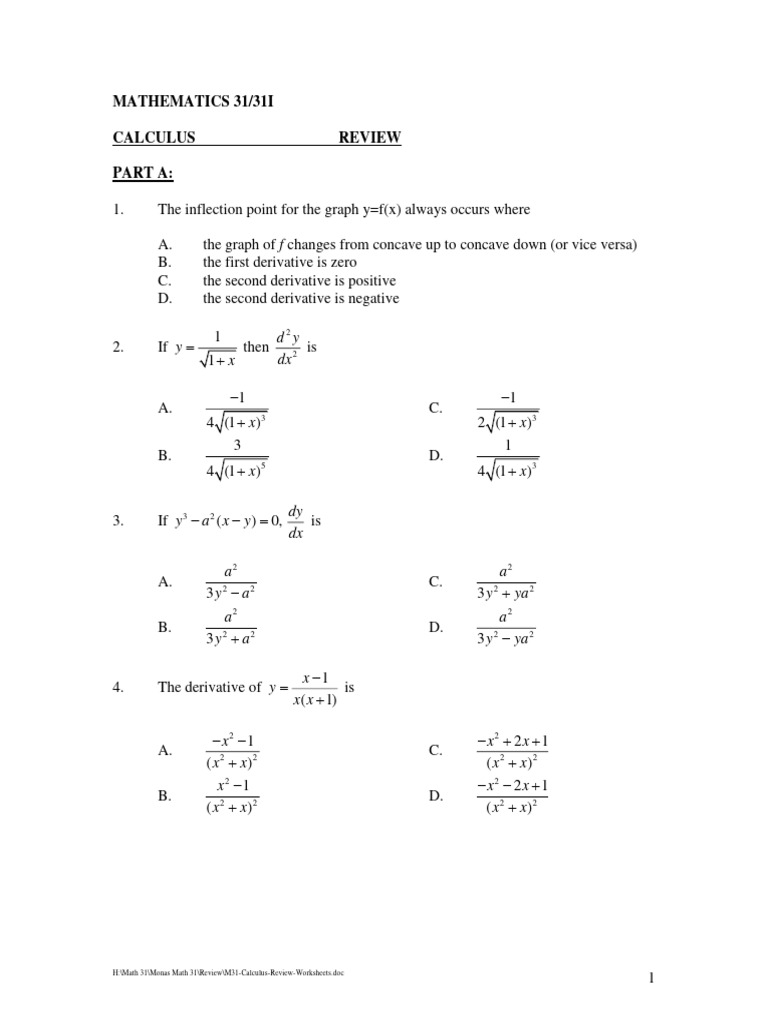 Mathematics 31 Calculus Review | PDF | Tangent | Slope