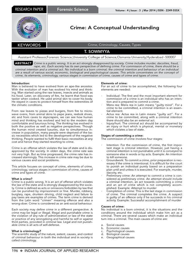 Crime: A Conceptual Understanding: Forensic Science | PDF | Crimes ...