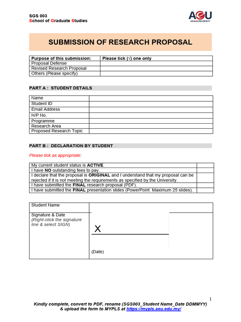 SGS 003 - Submission of Proposal Defense | PDF
