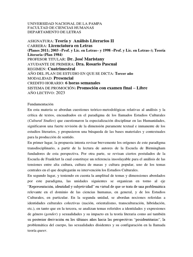 Teoria y Analisis Literario I | PDF | Género | Estudios de género