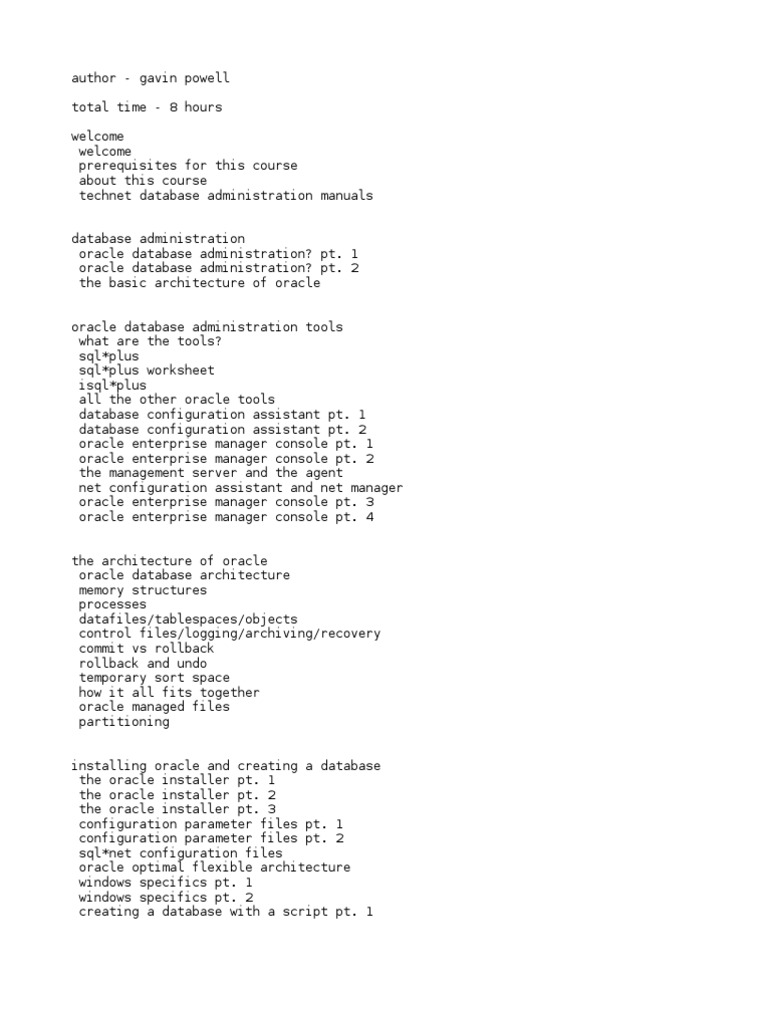 Oracle 9i Database Administration Fundamentals I Pdf Oracle Database Databases