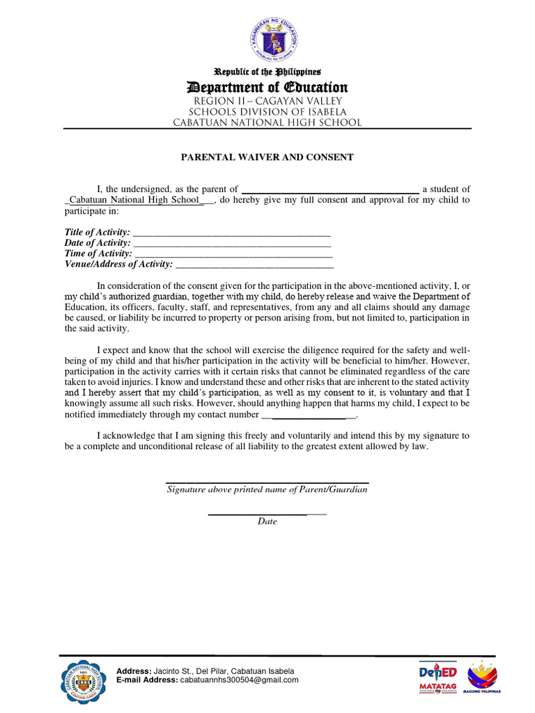 Parental Waiver and Consent Form | PDF