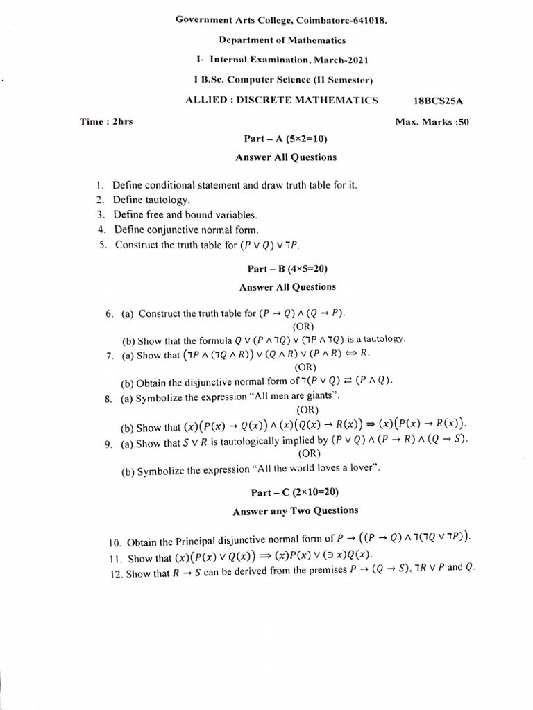 Allied Discrete Mathematics Exam Guide | PDF