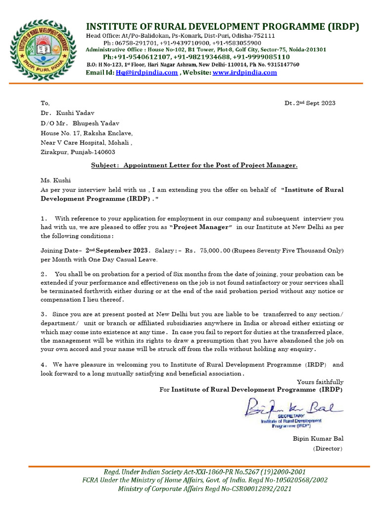 Appointment Letter | PDF