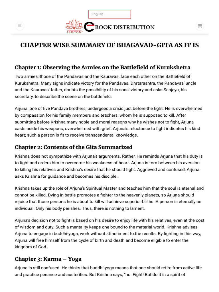 Chapter-wise Summary of Bhagavad Gita | PDF | Bhagavad Gita | Yoga