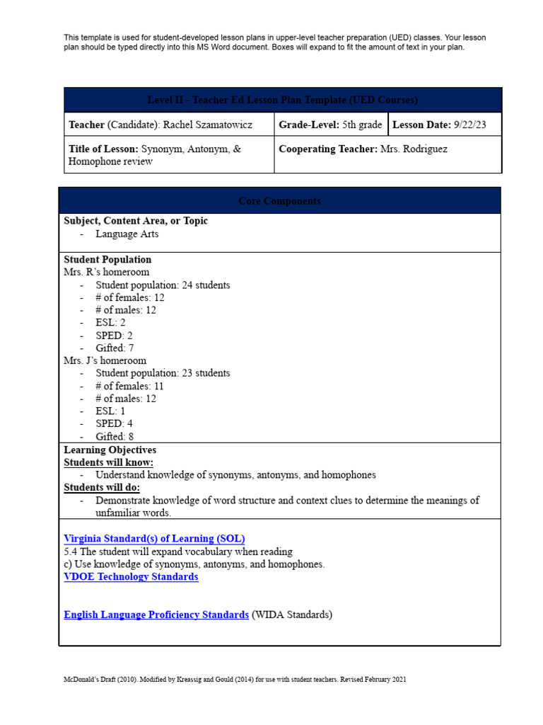 9 22 Lesson Plan 1 | PDF | Lesson Plan | English As A Second Or Foreign ...
