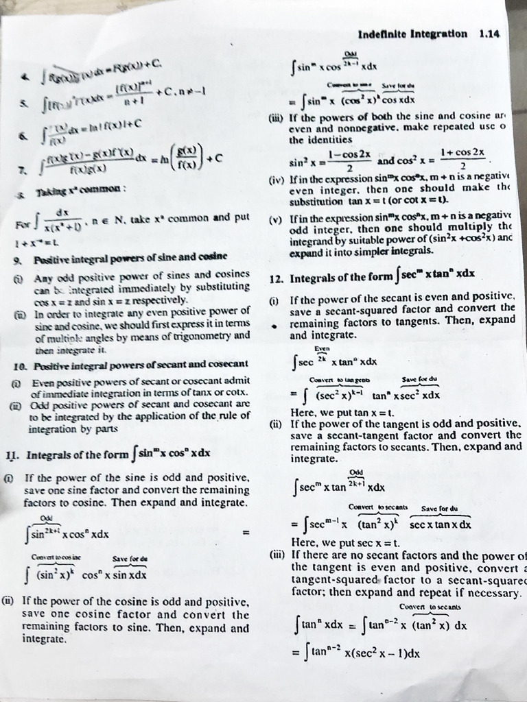All Class 12 Integration Formula | PDF