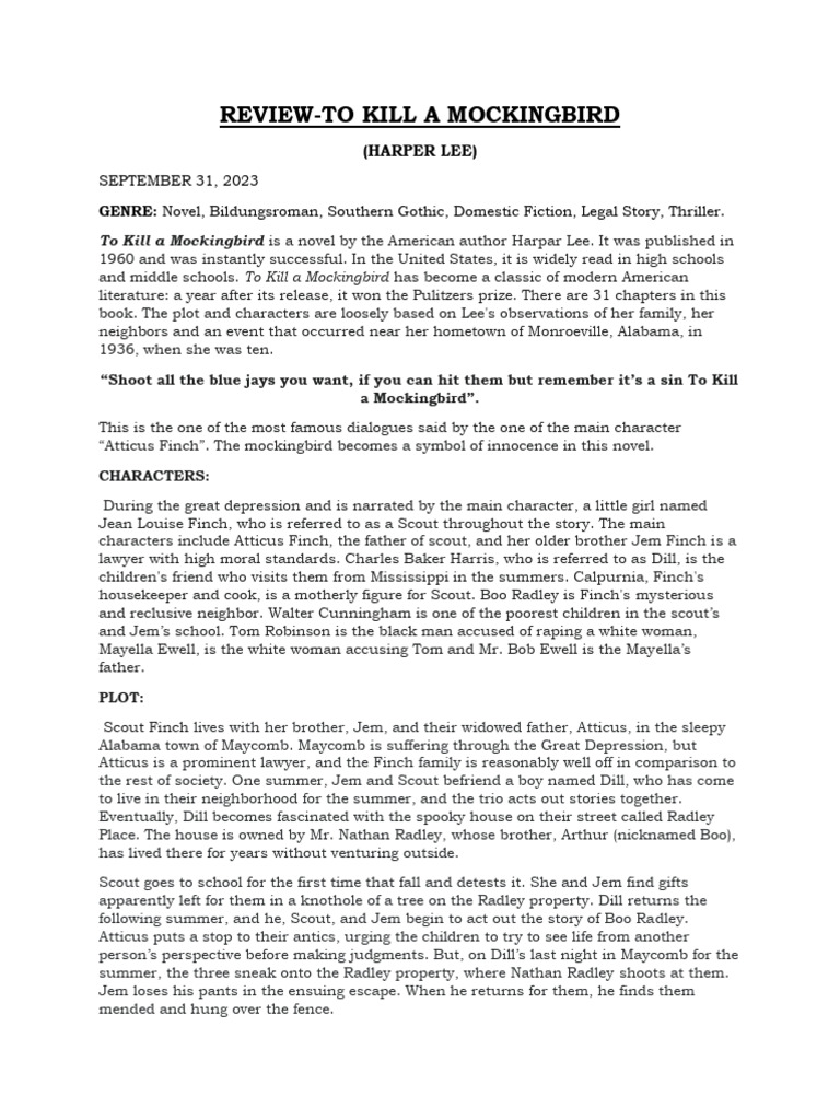 Review-To Kill A Mockingbird | PDF | To Kill A Mockingbird