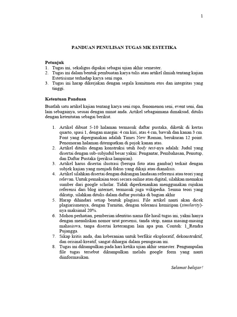 Panduan Tugas Akhir Estetika | PDF | Seni