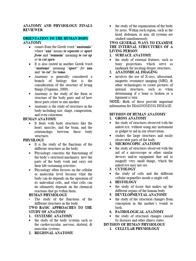 Anatomy and Physiology Finals Reviewer | PDF | Anatomical Terms Of ...