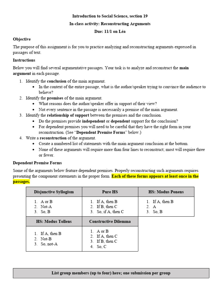 In-Class Activity - Reconstructing Arguments 1 | PDF | Argument | Free Will