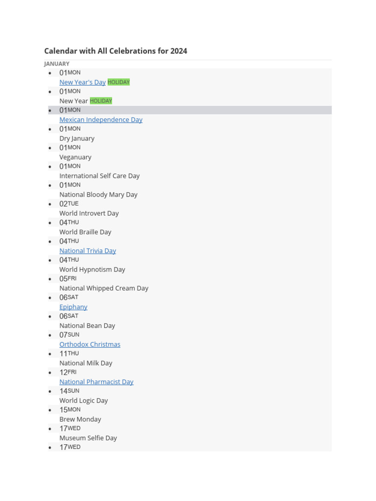 Calendar With All Celebrations For 2024 UK | Download Free PDF | Observances