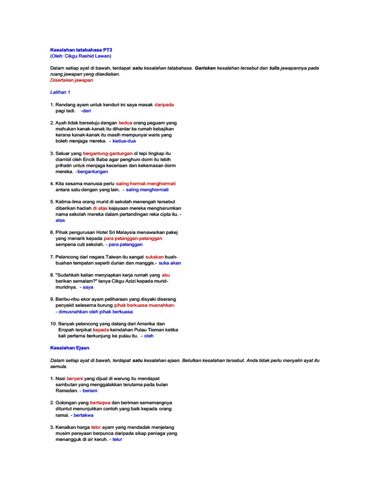 Kesalahan Tatabahasa | PDF | Kajian Bahasa Asing