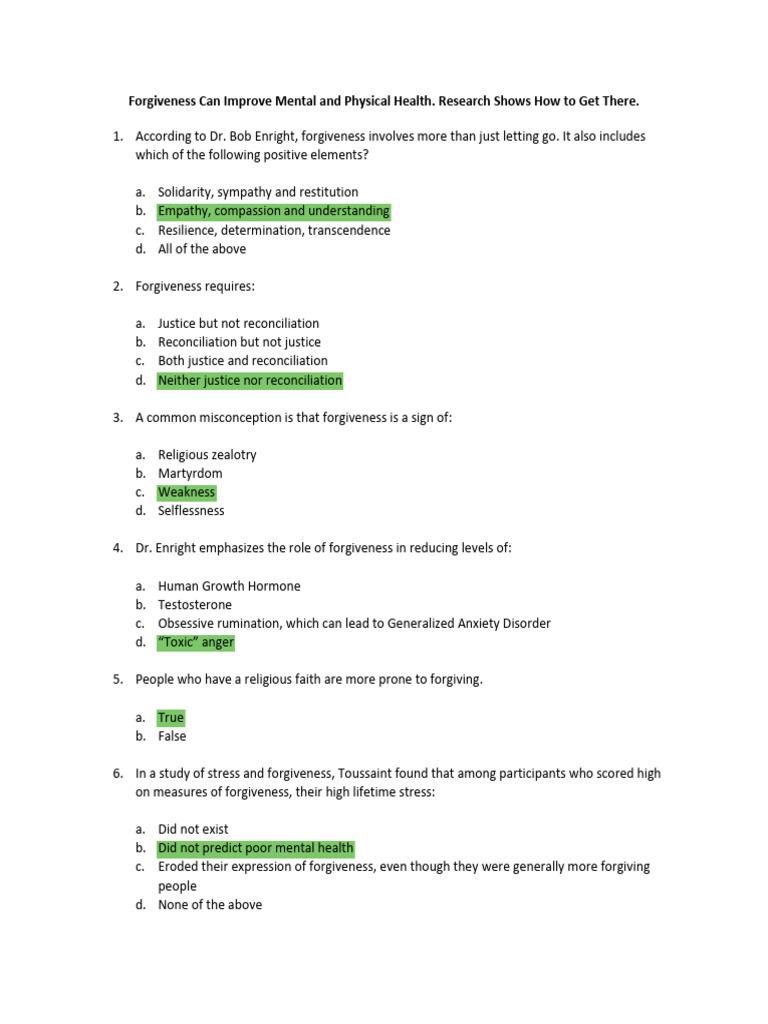 Forgiveness-Test Questions | Download Free PDF | Forgiveness | Stress ...