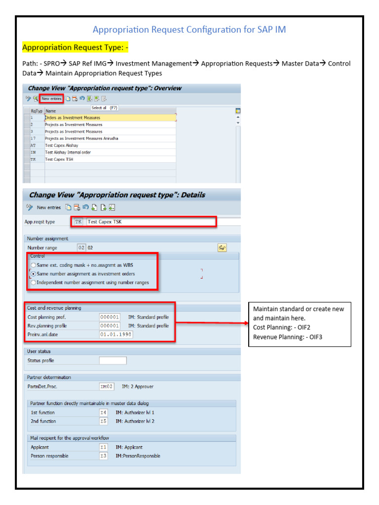 SAP IM Appropriation Request Setup | PDF