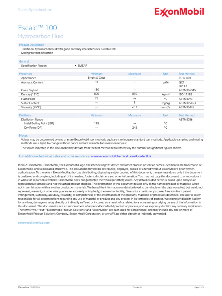 Escaid™ 100: Hydrocarbon Fluid | PDF | Technology & Engineering