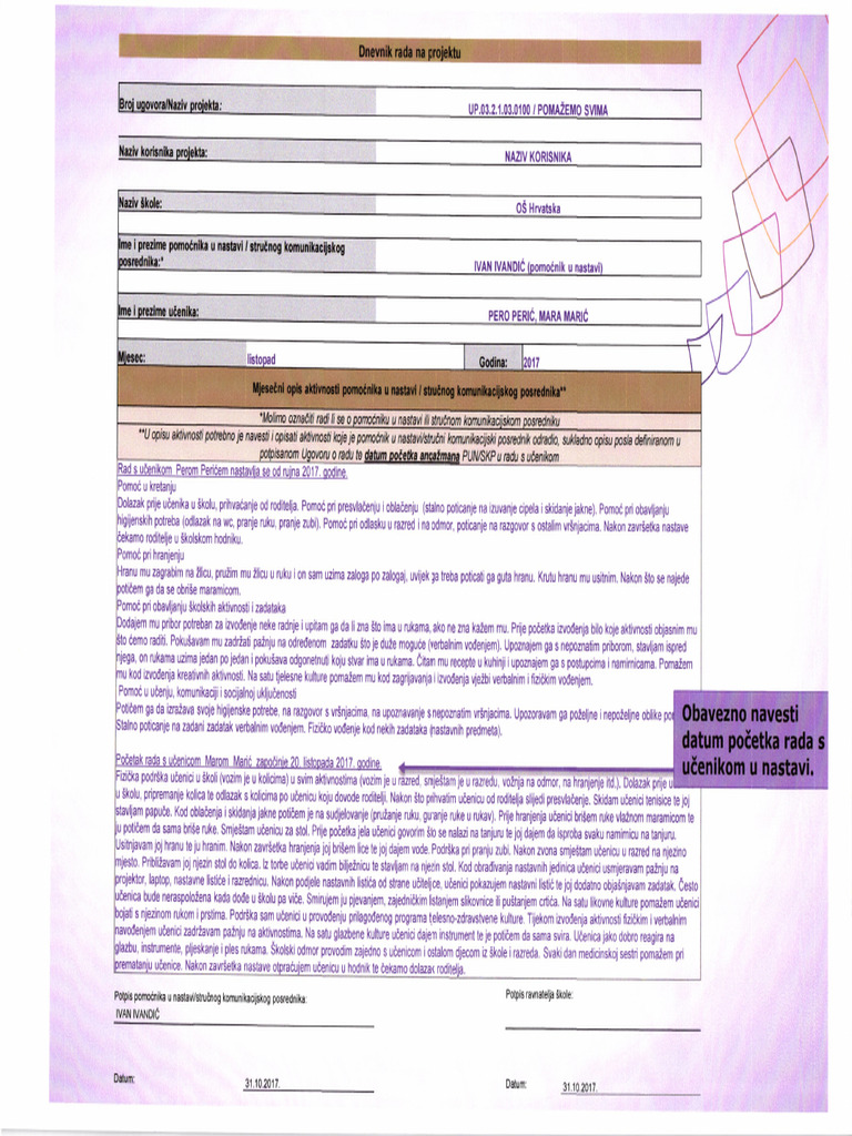 Dnevnik Rada Primjer | PDF