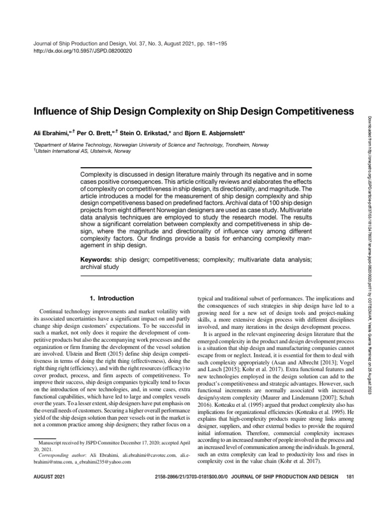 Influence of Ship Design Complexity On Ship Design Competitiveness ...