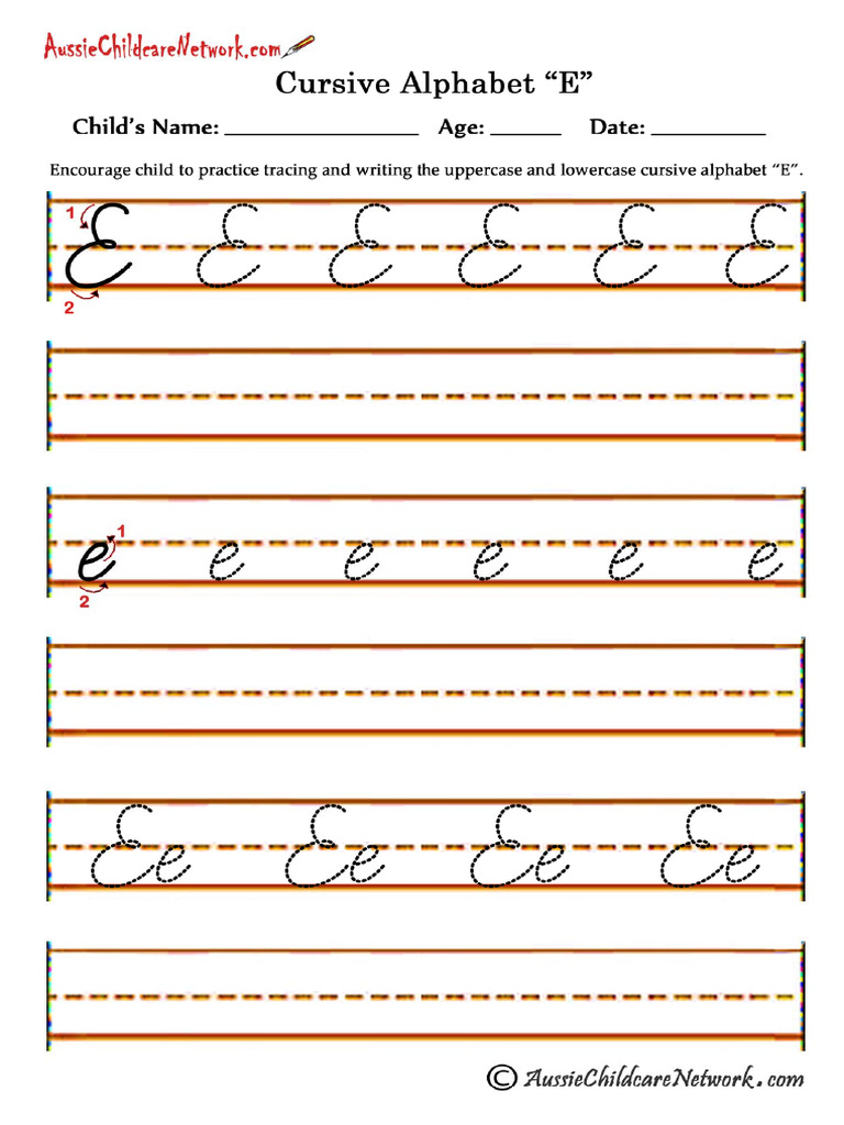 Cursive Alphabet E | PDF