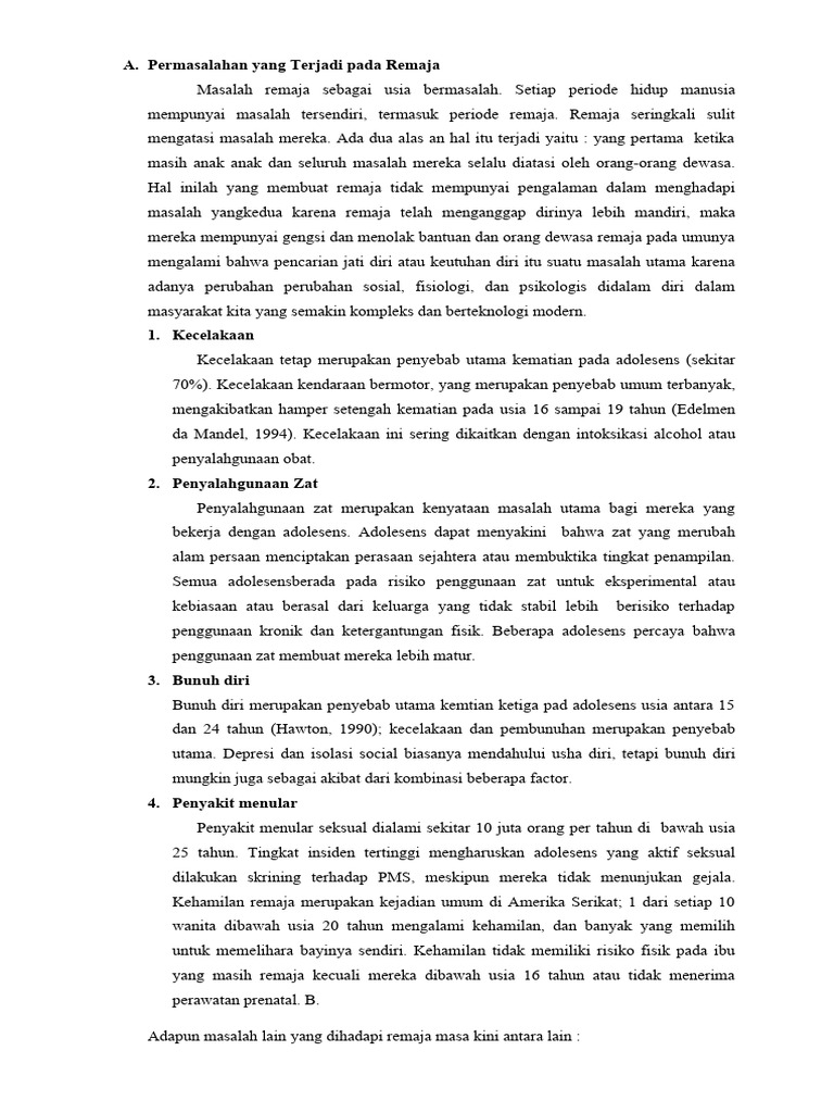 Permasalahan Yang Terjadi Pada Remaja | PDF