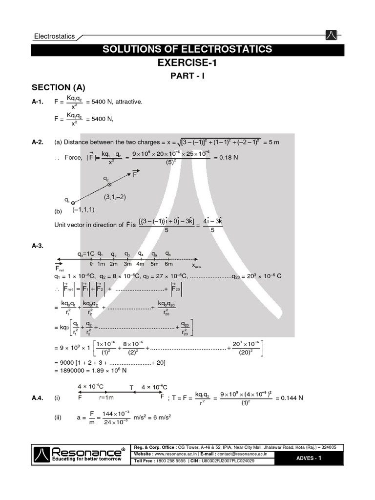 Electrostatics Exercise Solutions | PDF | Electrical Engineering ...