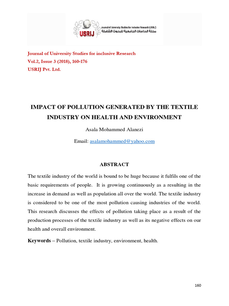 Impact of Pollution Generated by The Textile Industry On Health and ...