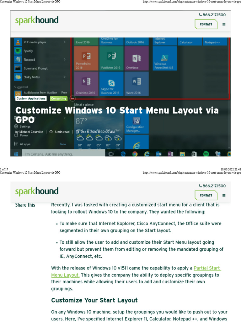 Customize Windows 10 Start Menu Layout Via GPO | PDF | Windows 10 ...